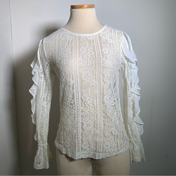 Tops | White Longsleeve Lace Shirt Blose With One Button Closure At The ...